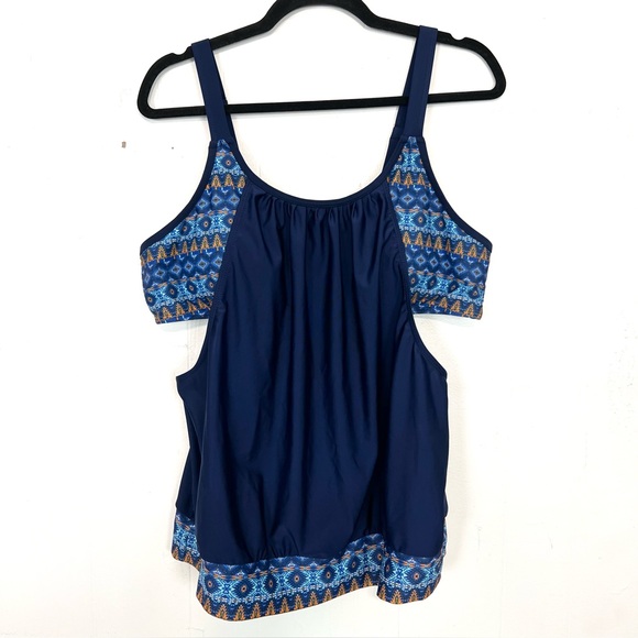 Swim | Navy Aztec Boho Print Layered Tankini Swim Top Xl | Poshmark